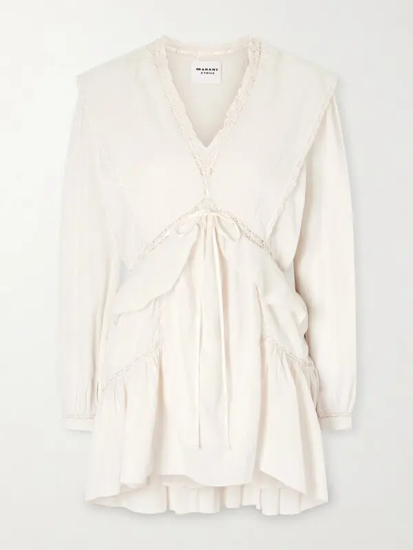 MARANT ETOILE Damya Lace-trimmed Mini Dress - Neutrals