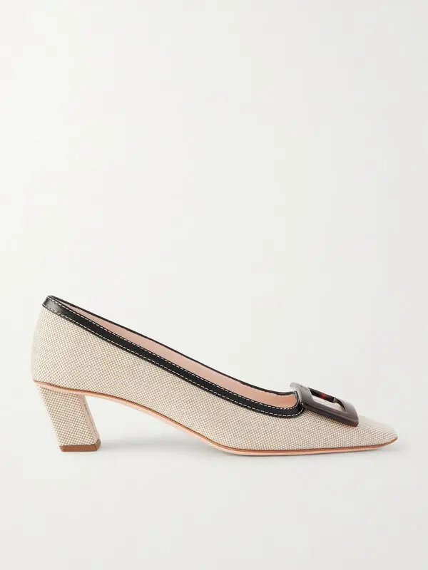 ROGER VIVIER Belle Vivier 45 Leather-trimmed Canvas Pumps - Neutrals