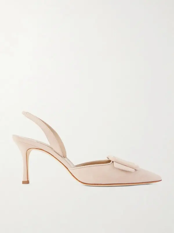 Manolo Blahnik Maysli 70 Buckled Suede Slingback Pumps - Neutrals