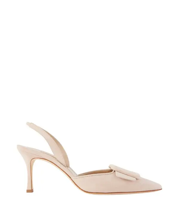 Manolo Blahnik Maysli 70 Buckled Suede Slingback Pumps - Neutrals