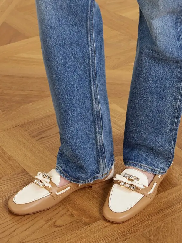 ROGER VIVIER Embellished Bow-detailed Two-tone Leather Loafers