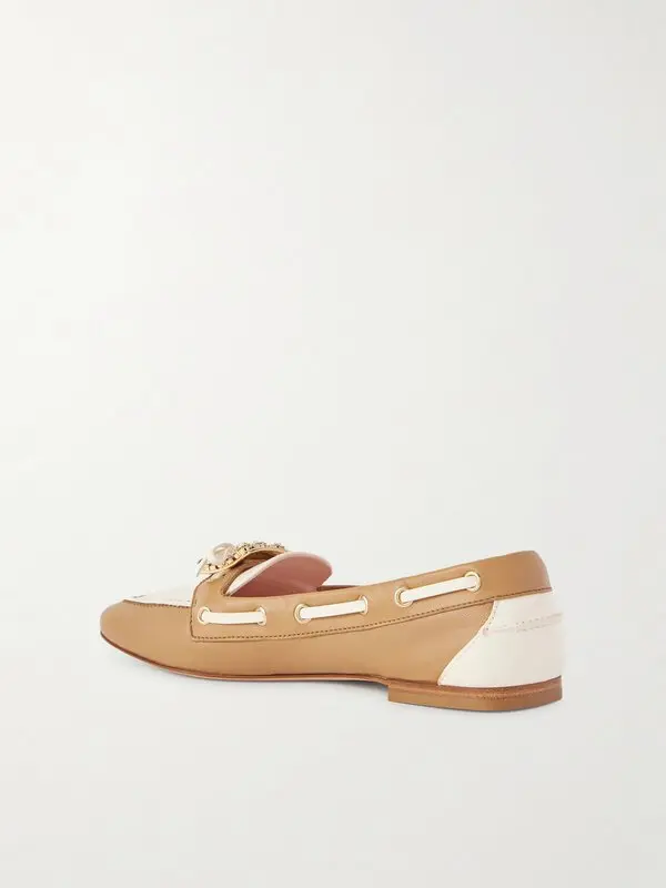ROGER VIVIER Embellished Bow-detailed Two-tone Leather Loafers
