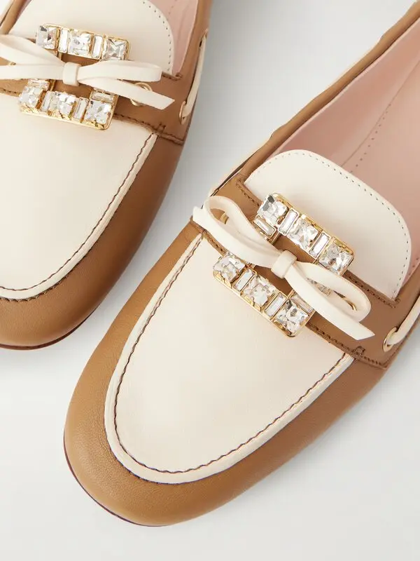 ROGER VIVIER Embellished Bow-detailed Two-tone Leather Loafers
