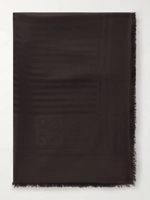Loewe Fringed Wool And Silk-blend Jacquard Scarf - Brown
