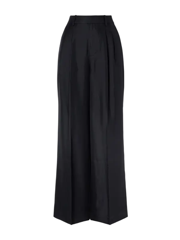 LISA YANG Pleated Silk-twill Wide-leg Pants - Black