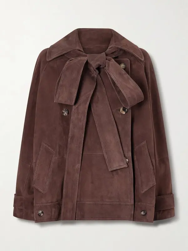 Loewe Double-breasted Suede Jacket - Brown