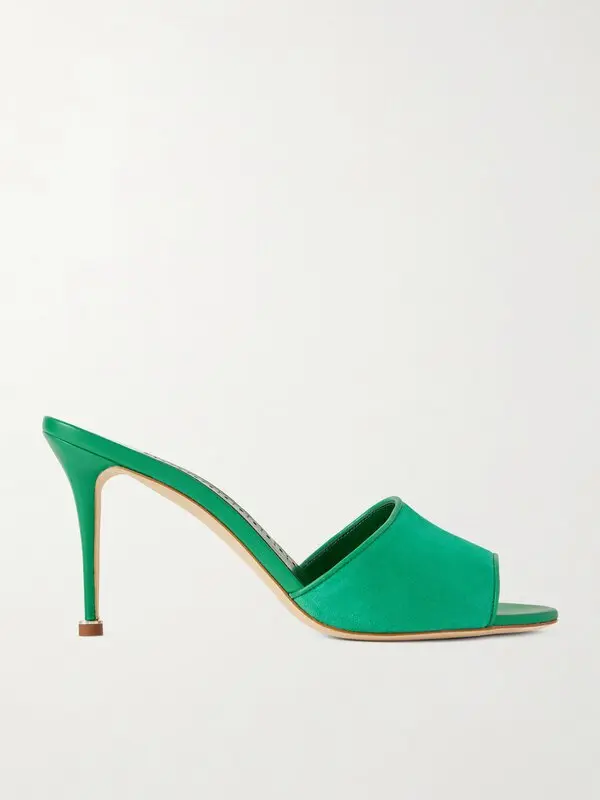 Manolo Blahnik Larache 90 Suede Mules - Green