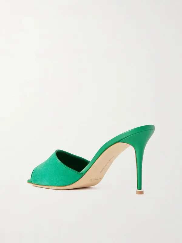 Manolo Blahnik Larache 90 Suede Mules - Green
