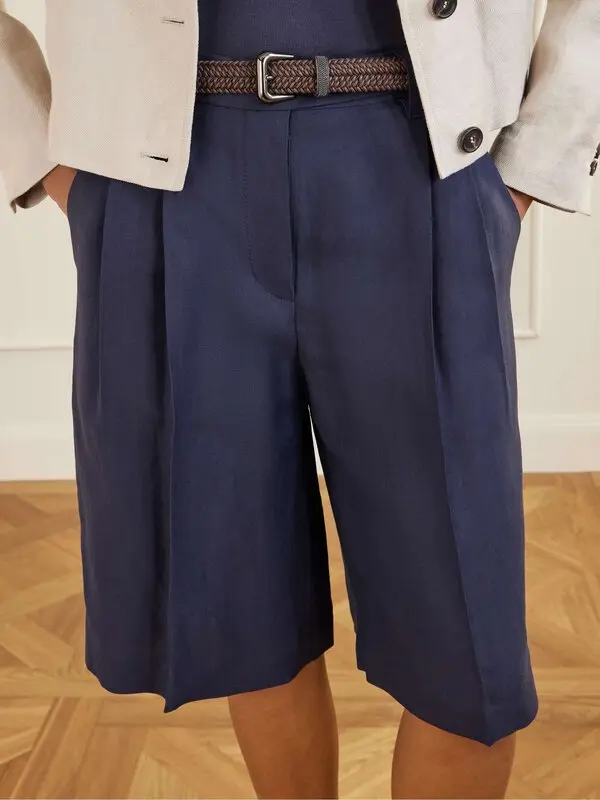 Brunello Cucinelli Pleated Twill Knee Length Shorts