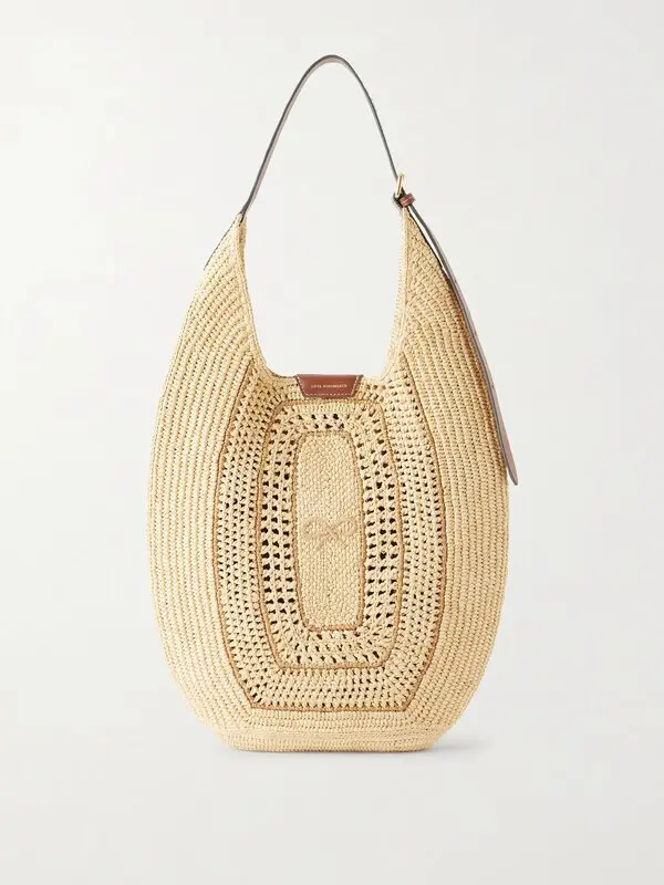 ANYA HINDMARCH Bow Leather-trimmed Raffia Tote
