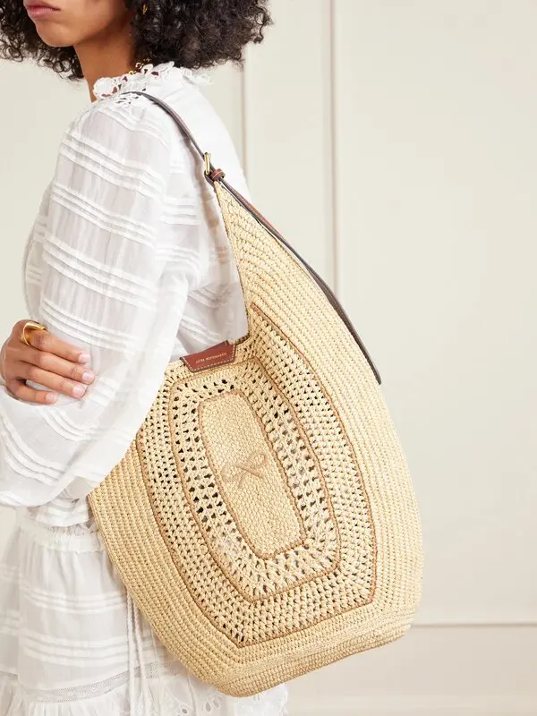 ANYA HINDMARCH Bow Leather-trimmed Raffia Tote