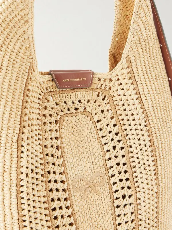 ANYA HINDMARCH Bow Leather-trimmed Raffia Tote