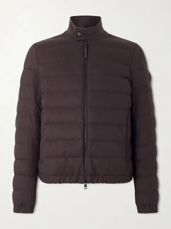 Moncler Slim-fit Leather-trimmed Quilted Jersey Down Jacket - Brown