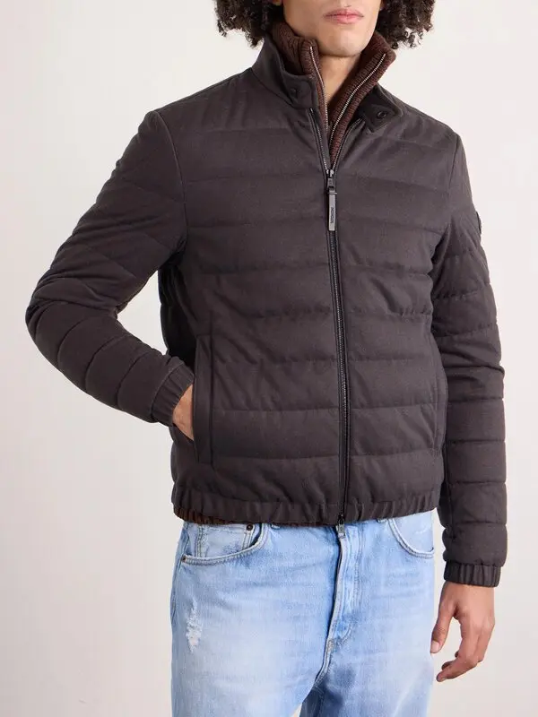 Moncler Slim-fit Leather-trimmed Quilted Jersey Down Jacket - Brown
