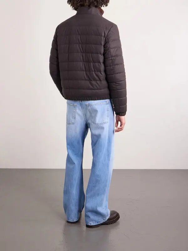 Moncler Slim-fit Leather-trimmed Quilted Jersey Down Jacket - Brown