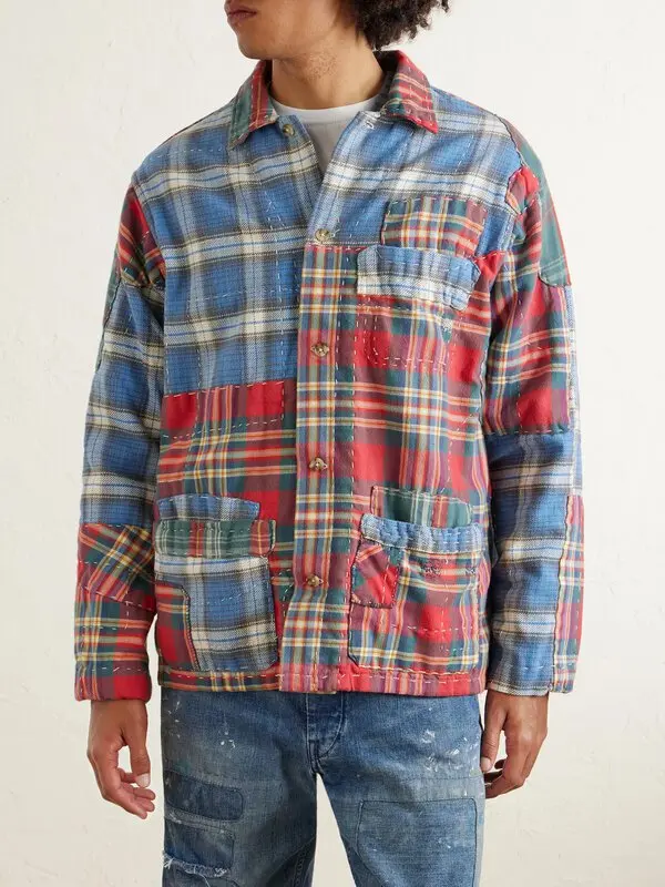 Polo Ralph Lauren Embroidered Patchwork Checked Cotton-flannel Overshirt