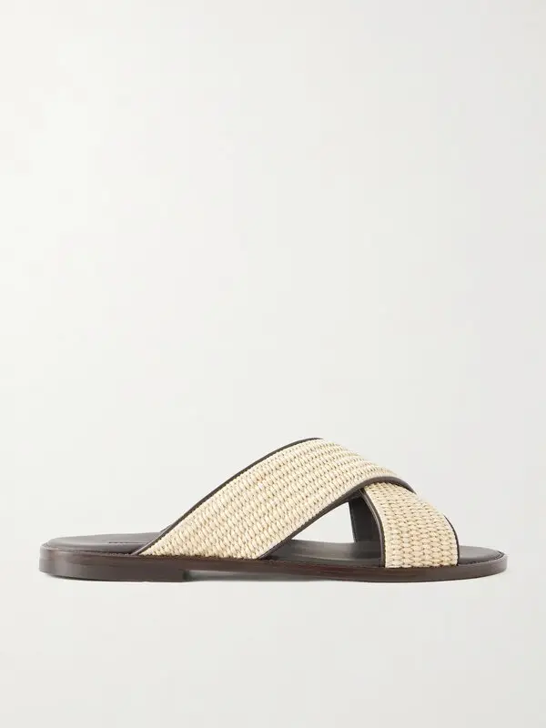 Manolo Blahnik Otawi Woven Raffia And Leather Sandals