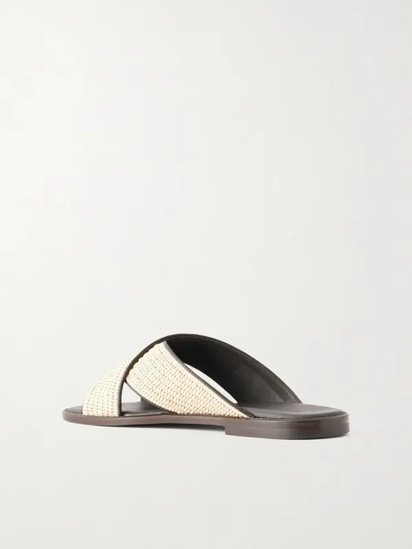 Manolo Blahnik Otawi Woven Raffia And Leather Sandals