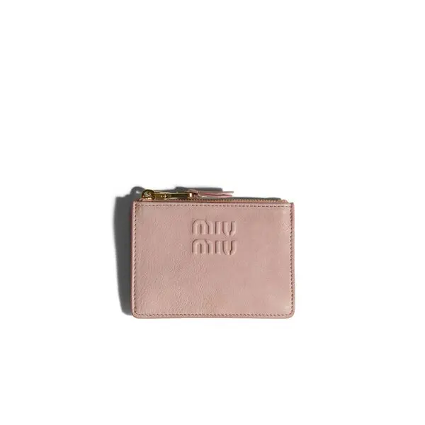 Miu Miu Nappa Leather Card Holder - Peach