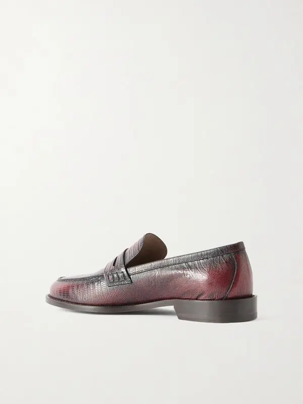 Manolo Blahnik Perry Lizard-effect Leather Loafers - Red