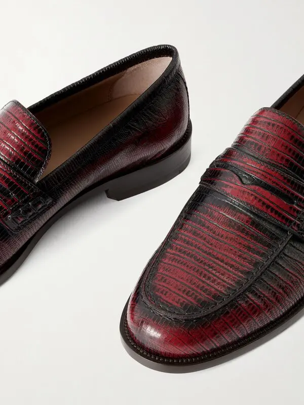 Manolo Blahnik Perry Lizard-effect Leather Loafers - Red