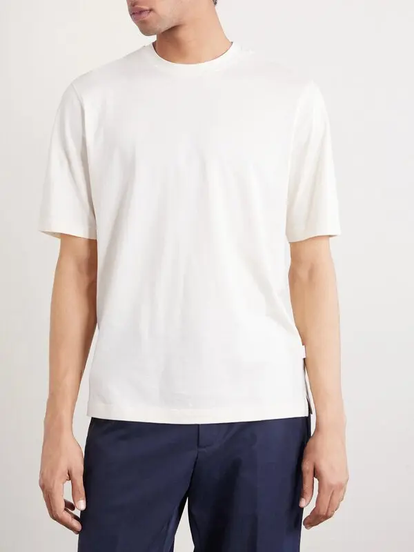 LARDINI Cotton And Silk-blend Jersey T-shirt - Neutrals