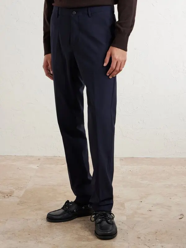Eleventy Slim-fit Tapered Stretch-wool Flannel Trousers - Blue