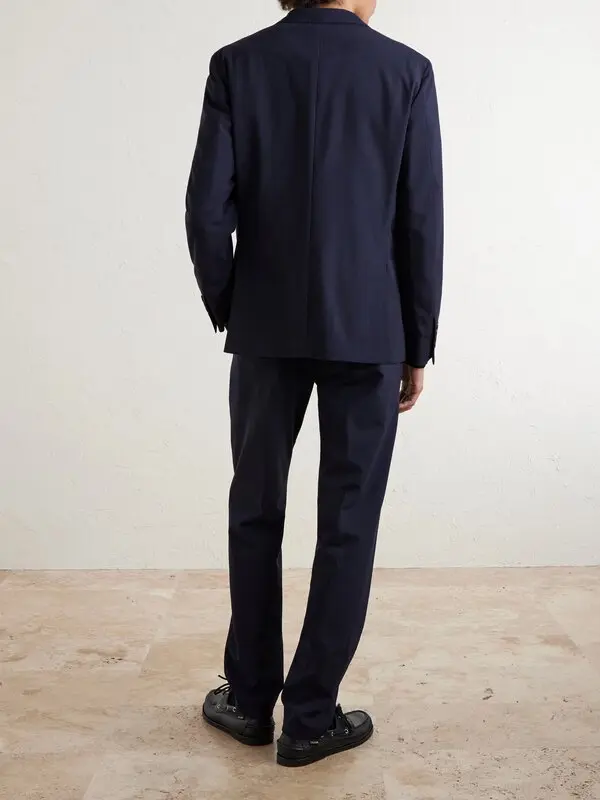 Eleventy Slim-fit Tapered Stretch-wool Flannel Trousers - Blue