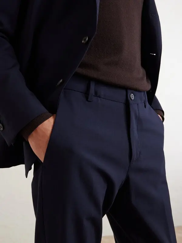 Eleventy Slim-fit Tapered Stretch-wool Flannel Trousers - Blue