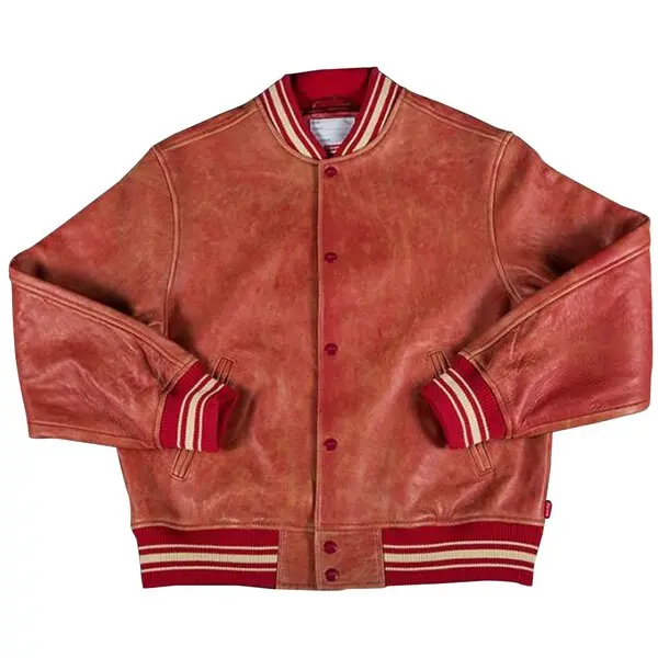 Supreme Painted Leather Varsity Jacket - Red