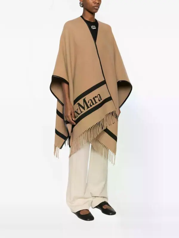 Max Mara Fringed Logo Wool Scarf