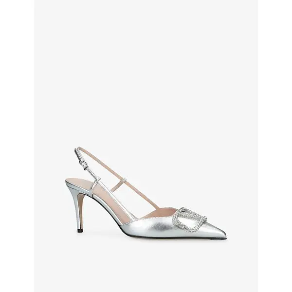 Valentino Garavani Vlogo Signature 80 Slingback Heels - Silver