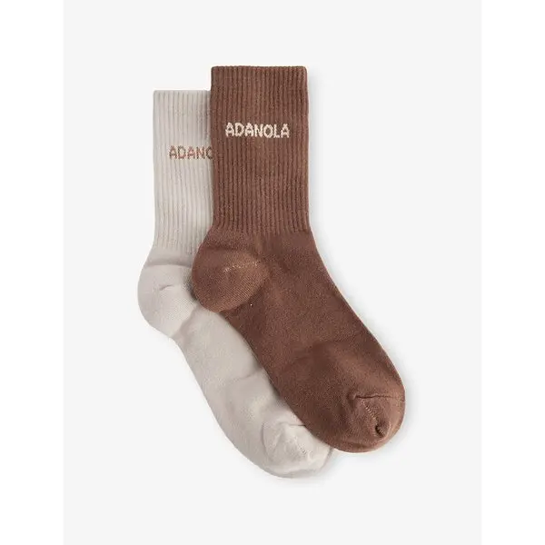 ADANOLA Logo-pattern Cotton-blend Crew Socks - Mocha/bone