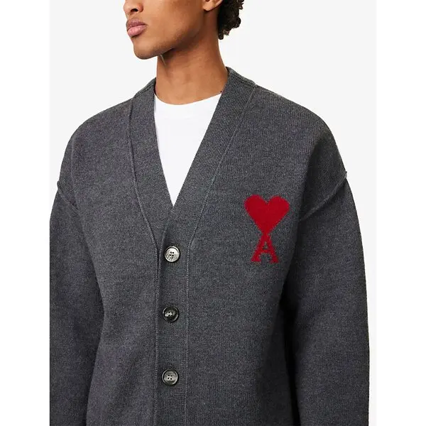 Ami Heart Knitted Wool Cardigan