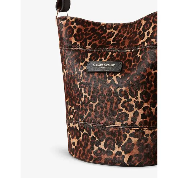 Claudie Pierlot Solveig Leopard Leather Shoulder Bag