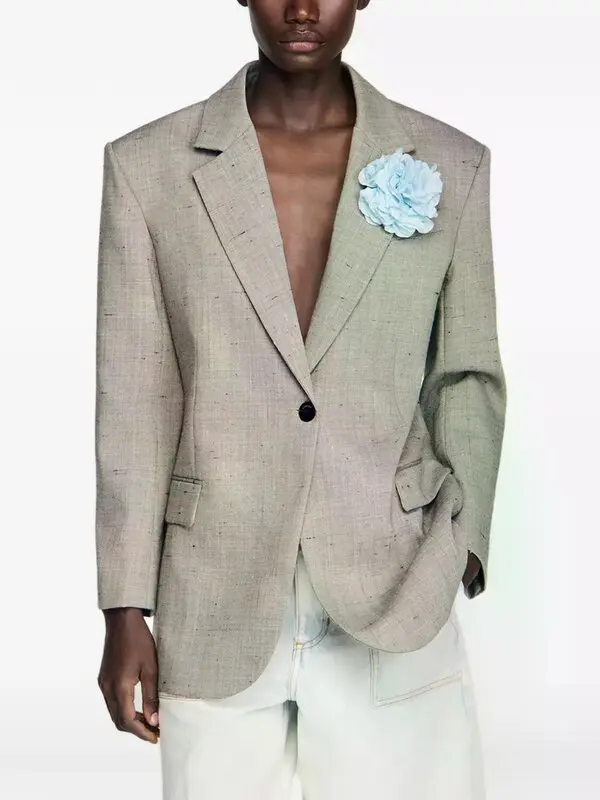 Sandro Checked Wool Blazer With Detachable Flower Brooch