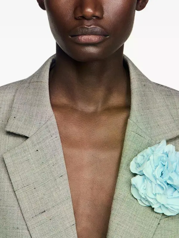 Sandro Checked Wool Blazer With Detachable Flower Brooch