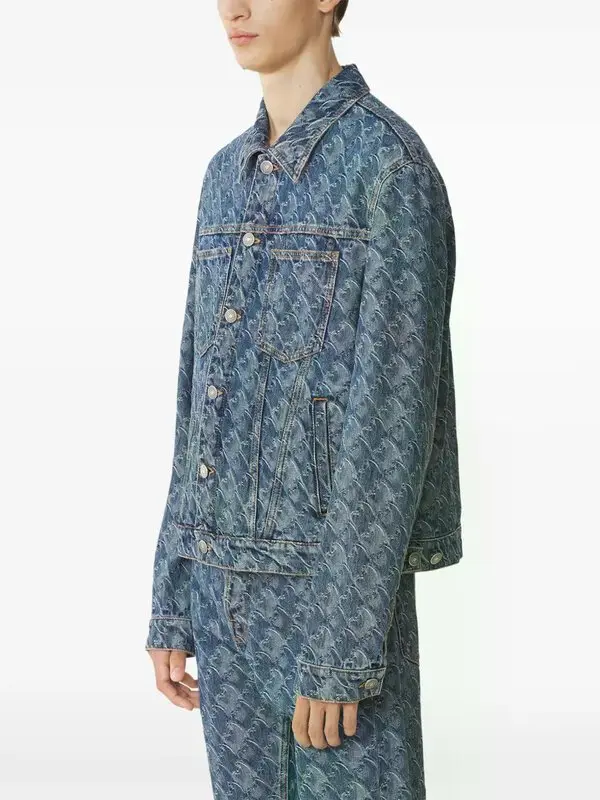 LANVIN Monogram-jacquard Denim Jacket - Blue
