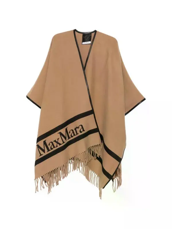Max Mara Logo Fringed Cape - Neutrals
