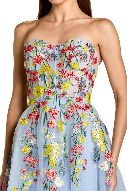 Mac Duggal Floral Embroidered A-line Midi Dress