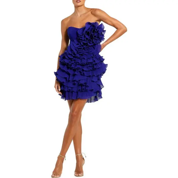 Mac Duggal Strapless Tiered Ruffle Mini Dress