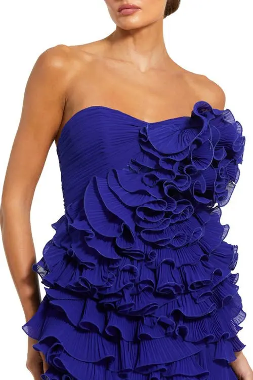 Mac Duggal Strapless Tiered Ruffle Mini Dress
