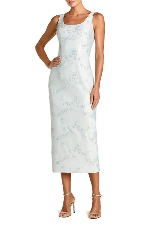 Mac Duggal Brocade Scoop Neck Midi Dress