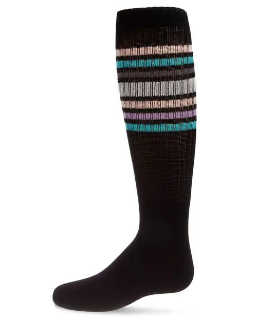 MEMOI Metallic Sport Stripe Knee-high Socks - Black