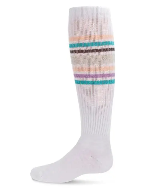 MEMOI Metallic Sport Stripe Knee-high Socks - White