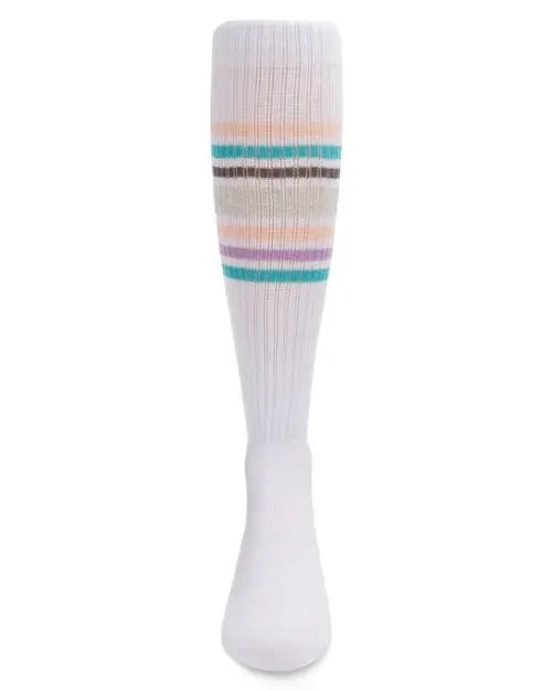 MEMOI Metallic Sport Stripe Knee-high Socks - White