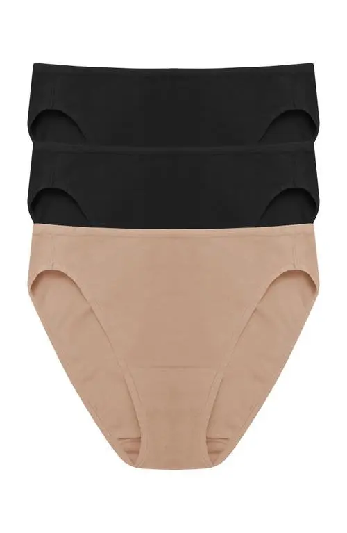 Natori Bliss Bare Cotton Bikini 3-pack - Black/black/cafe