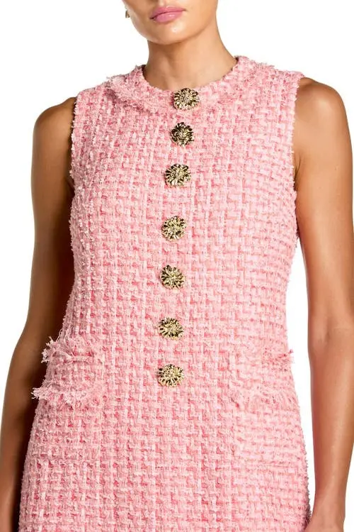 Mac Duggal Boucle Sleeveless Mini Dress With Button Detail