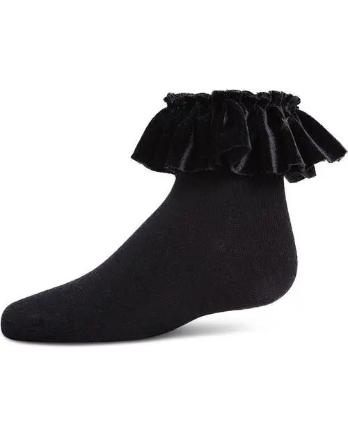 MEMOI Velvet Pleated Anklet Socks - Black