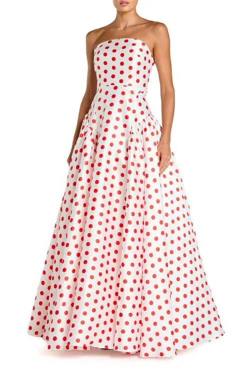 Mac Duggal Strapless Polka Dot Mikado Ballgown